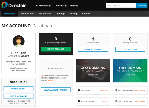 Hướng dẫn quản lý, trỏ tên miền ở Directnic » Canh Me